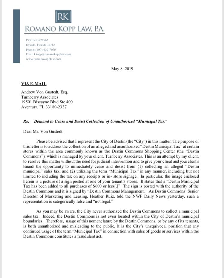 Destin Commons hit with Cease and Desist letter for Unauthorized ... Destin Commons hit with Cease and Desist letter for Unauthorized ...