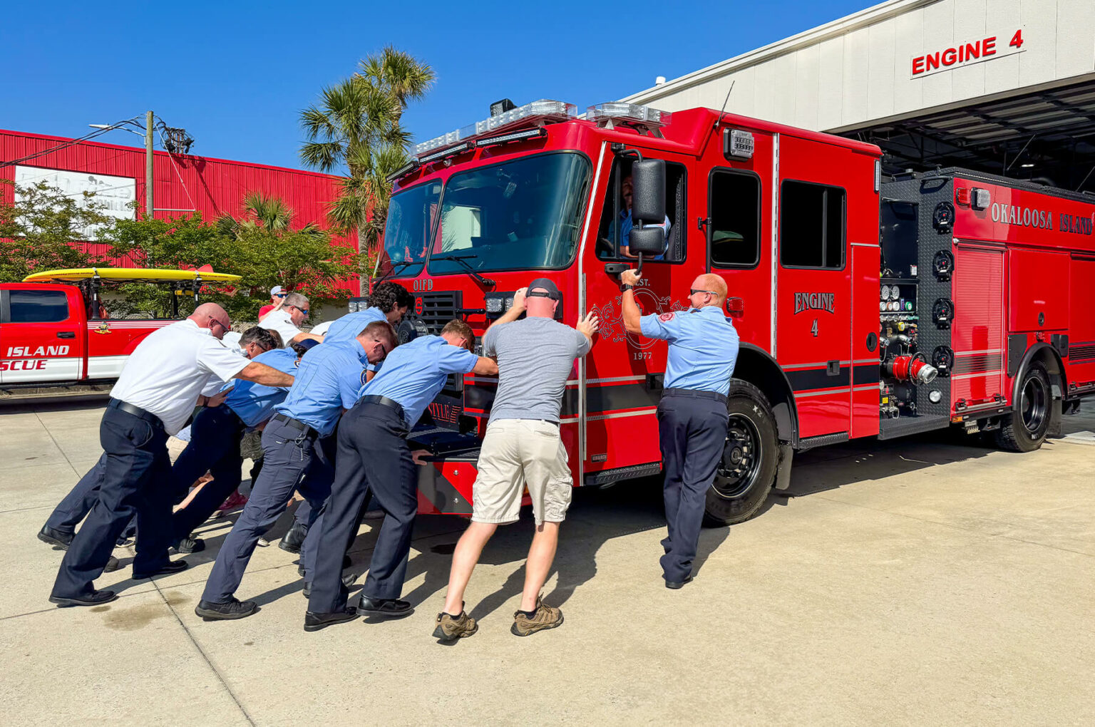 Okaloosa Island Fire Department celebrates new engine with 'push-in ...