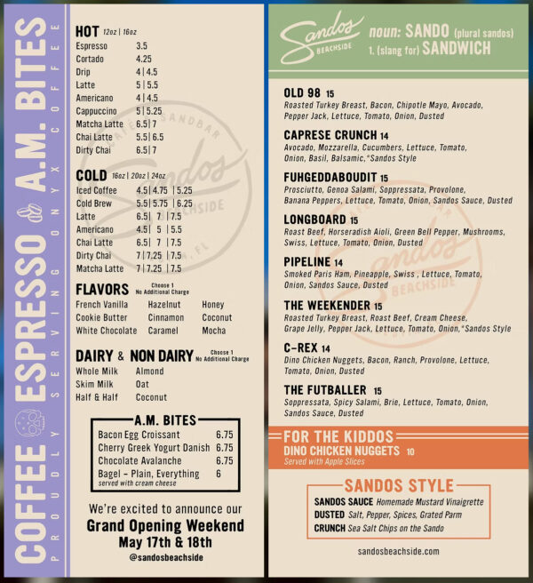 Sandos Beachside brings coffee, sandwiches with chips on top, and ...