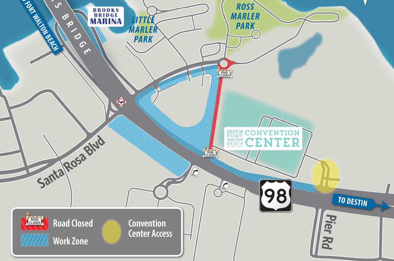 Temporary road closure west of convention center on Okaloosa Island